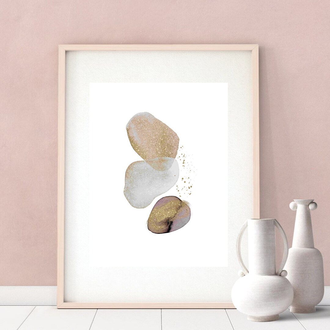 Large Printable Abstract Art, Pebble Wall Art, Pink Gold Watercolor ...