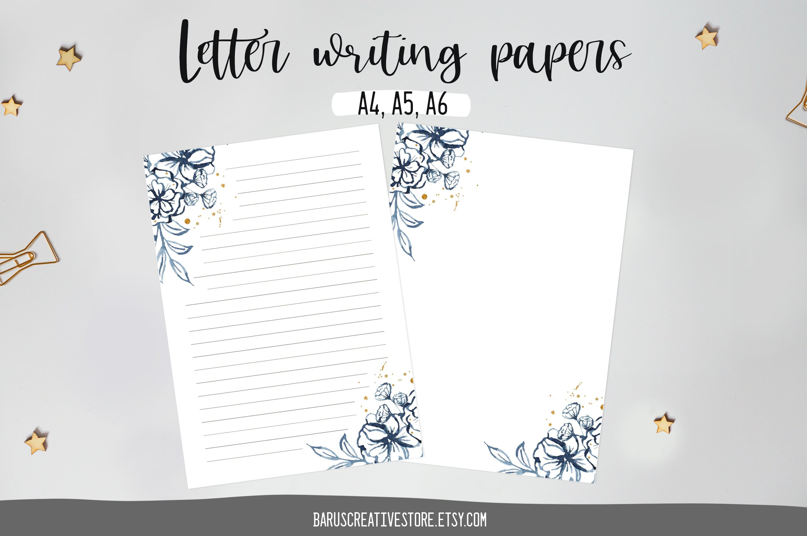 Letter Writing Paper With Lines and Without Lines PDF A4 A5 A6 Blue ...