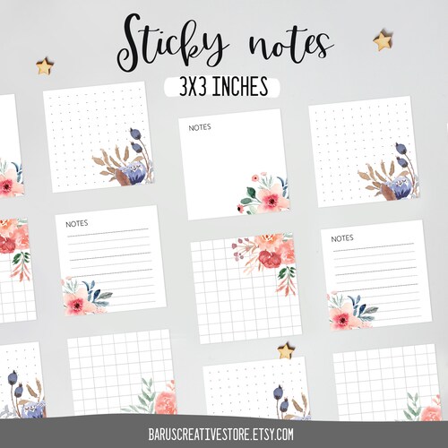 Printable Sticky Notes Minimalist Design 3x3 Inch Sticky - Etsy