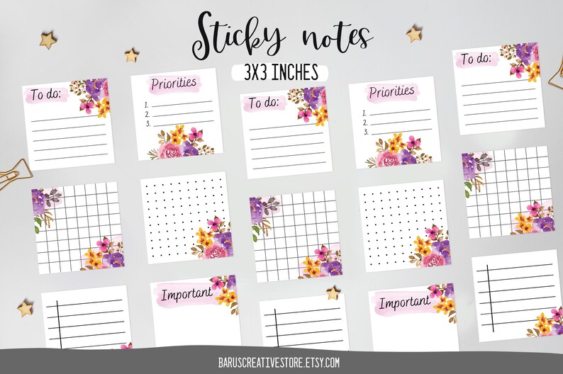 Sticky Notes Printable Planner Sticky Notes Instant - Etsy