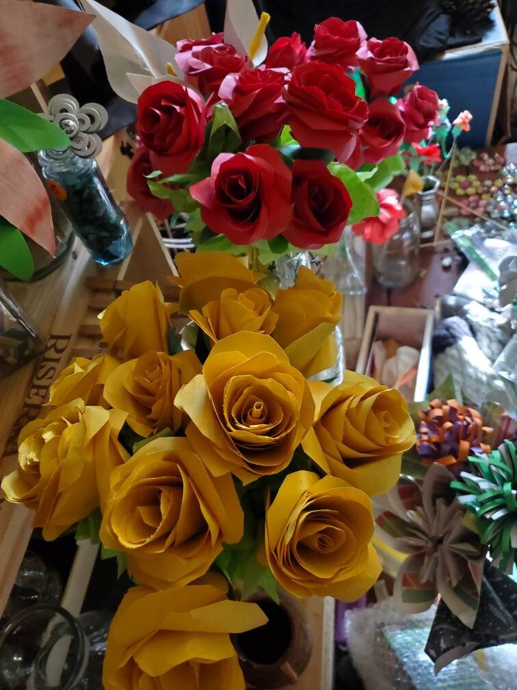 Handmade Paper Rose Bouquet 6 or 12 roses | Etsy