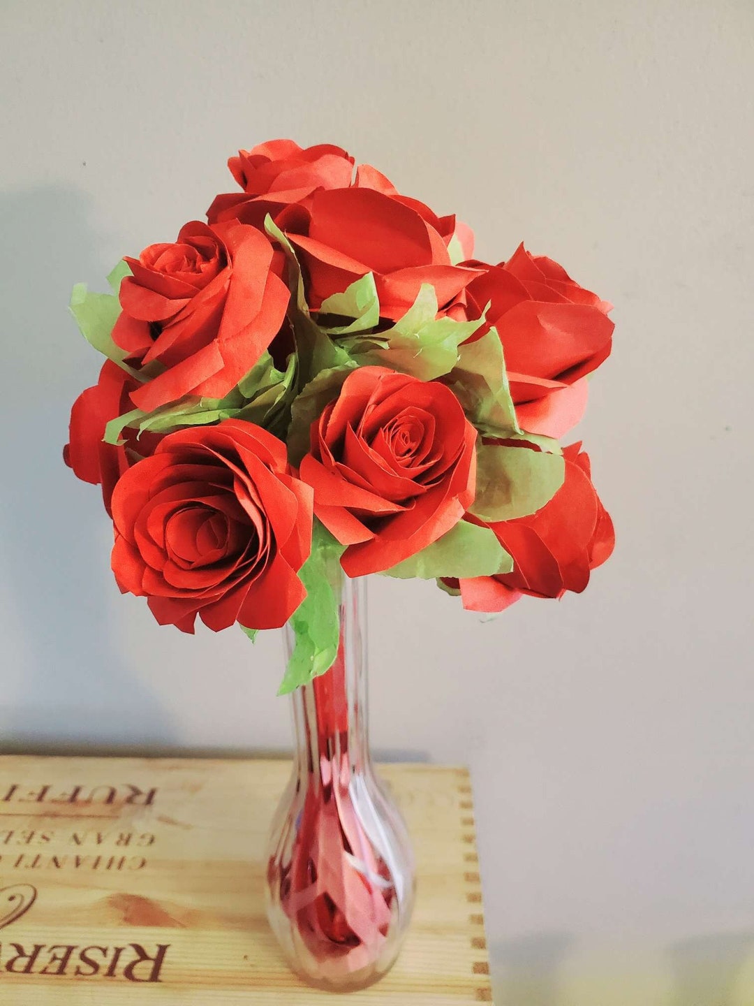 Handmade Paper Rose Bouquet 6 or 12 Paper Roses in Vase - Etsy
