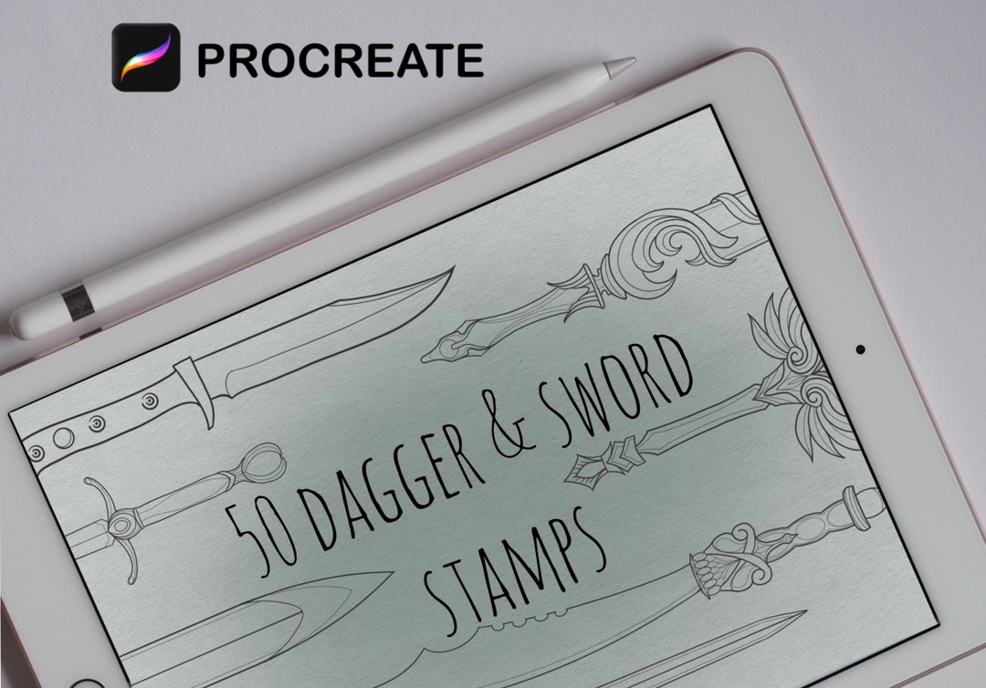 50 Swords and Daggers Tattoo Procreate Stamp Set, Fantasy Weapon and ...