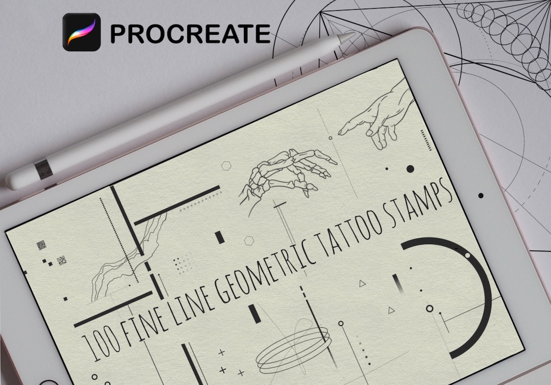 100 Geometric Fine Line Tattoo Procreate Stamp Set - Etsy
