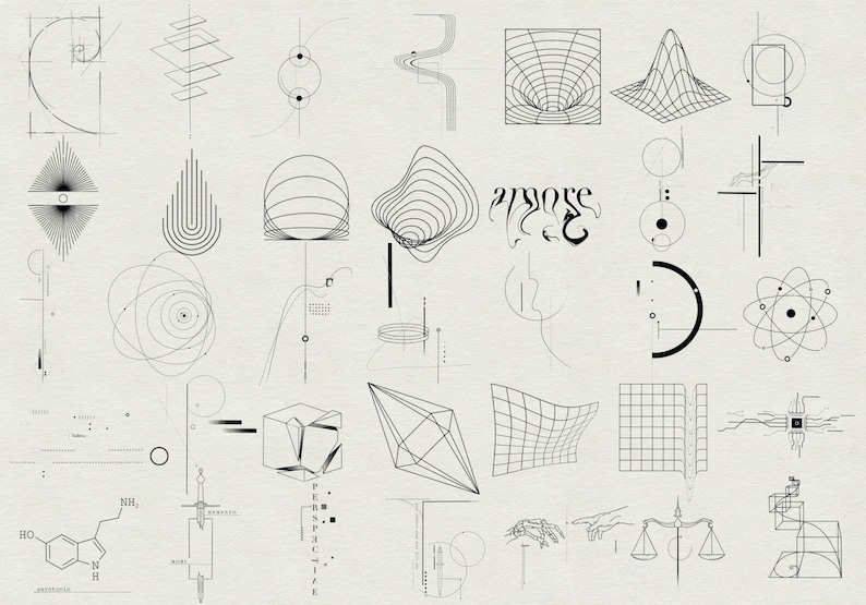 100 Geometric Fine Line Tattoo Procreate Stamp Set - Etsy