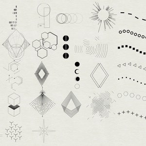 100 Geometric Fine Line Tattoo Procreate Stamp Set - Etsy