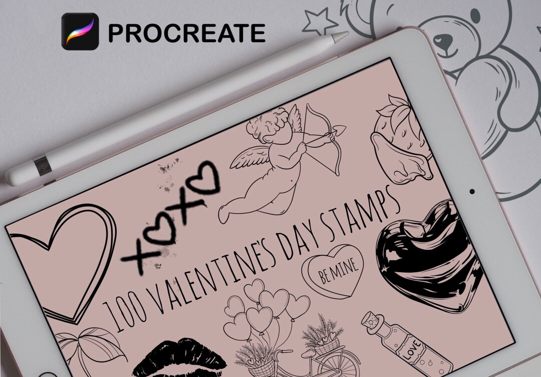100 Valentine's Day Procreate Stamps, Love Doodles Brush Set - Etsy
