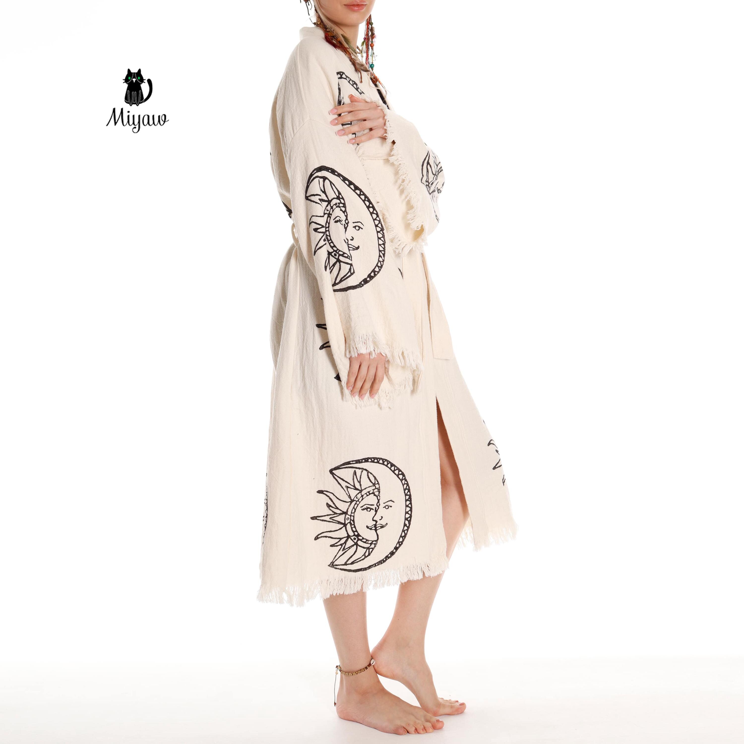Celestial Handcrafted Beach Cover Up, Boho Moon and Sun Print Kimono ...