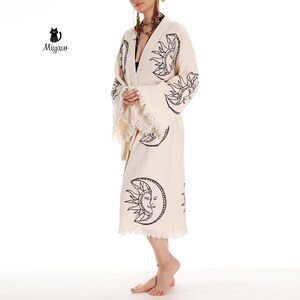 Celestial Handcrafted Beach Cover Up, Boho Moon and Sun Print Kimono ...
