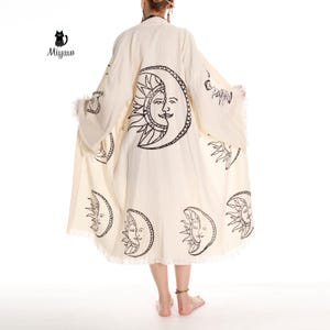 Celestial Handcrafted Beach Cover Up, Boho Moon and Sun Print Kimono ...
