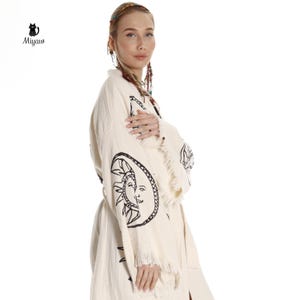Celestial Handcrafted Beach Cover Up, Boho Moon and Sun Print Kimono ...