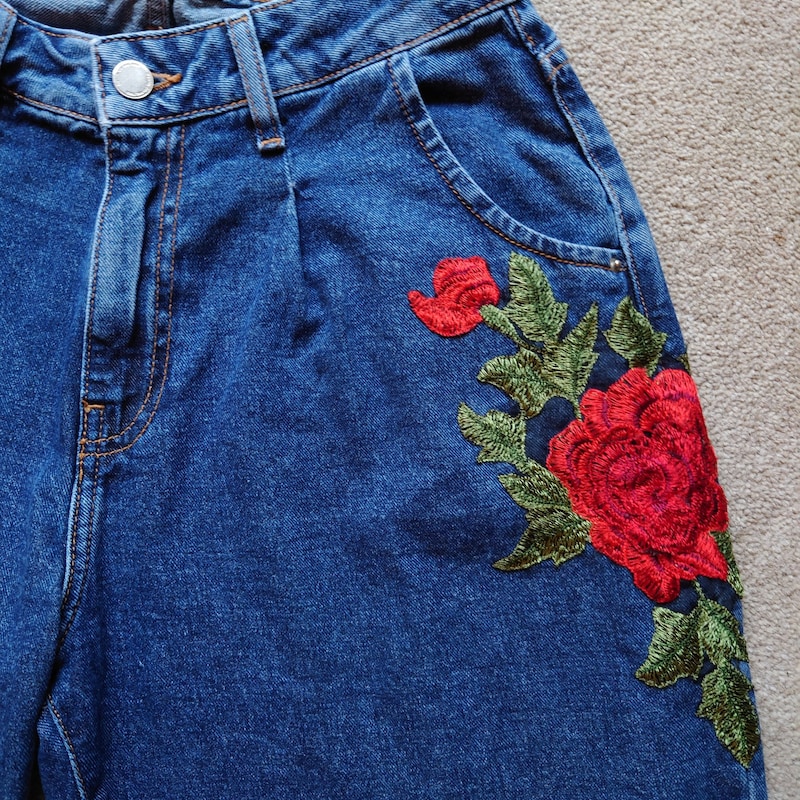 Embroidered Jeans - Etsy
