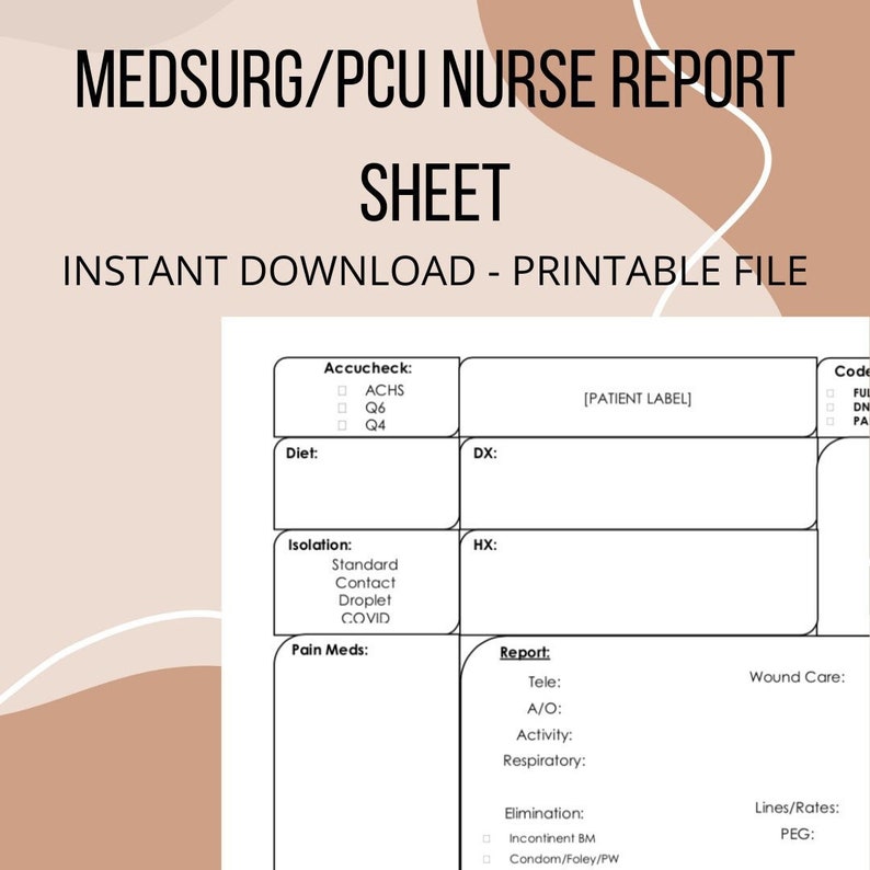 Medsurg/pcu Nurse Report Sheet - Etsy