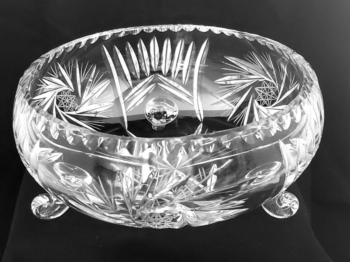 Vintage Lead Crystal Tri-footed Bowl. Hand Cut Swirled Star Pinwheel ...