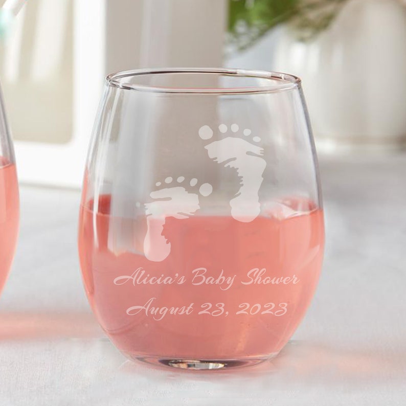 Set of 12 Personalized Baby Feet Baby Shower Favors Stemless Wine ...
