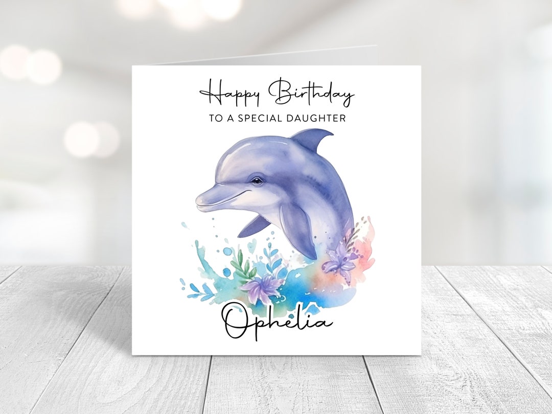 Personalised Dolphin Birthday Card, Handmade Card for Daughter, Mum ...