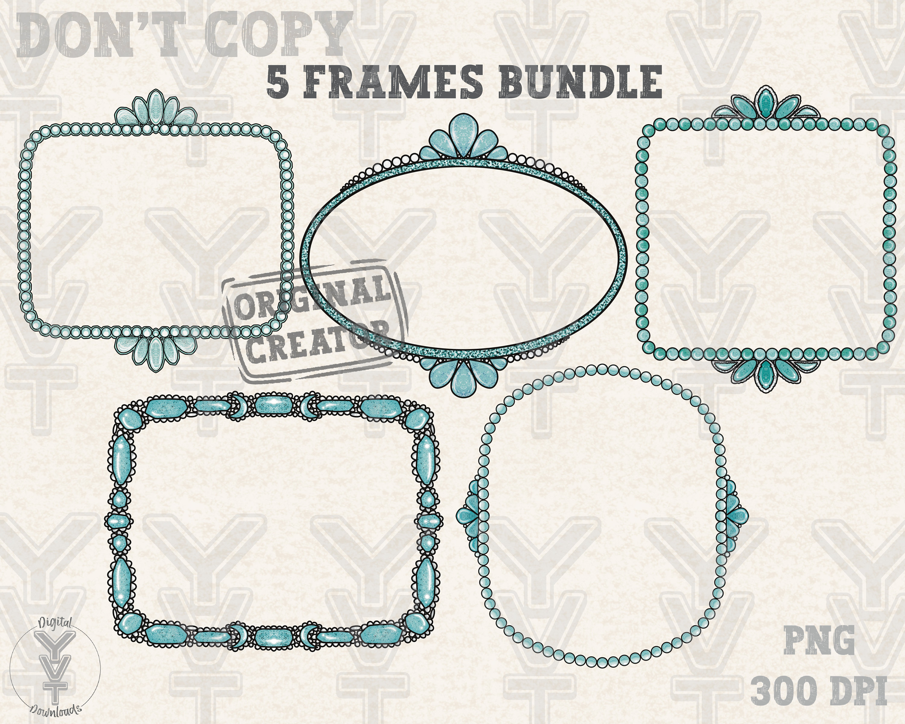 Frames Turquoise Bundle 5 Png, Cowgirl Trendy PNG Sublimations, Western ...