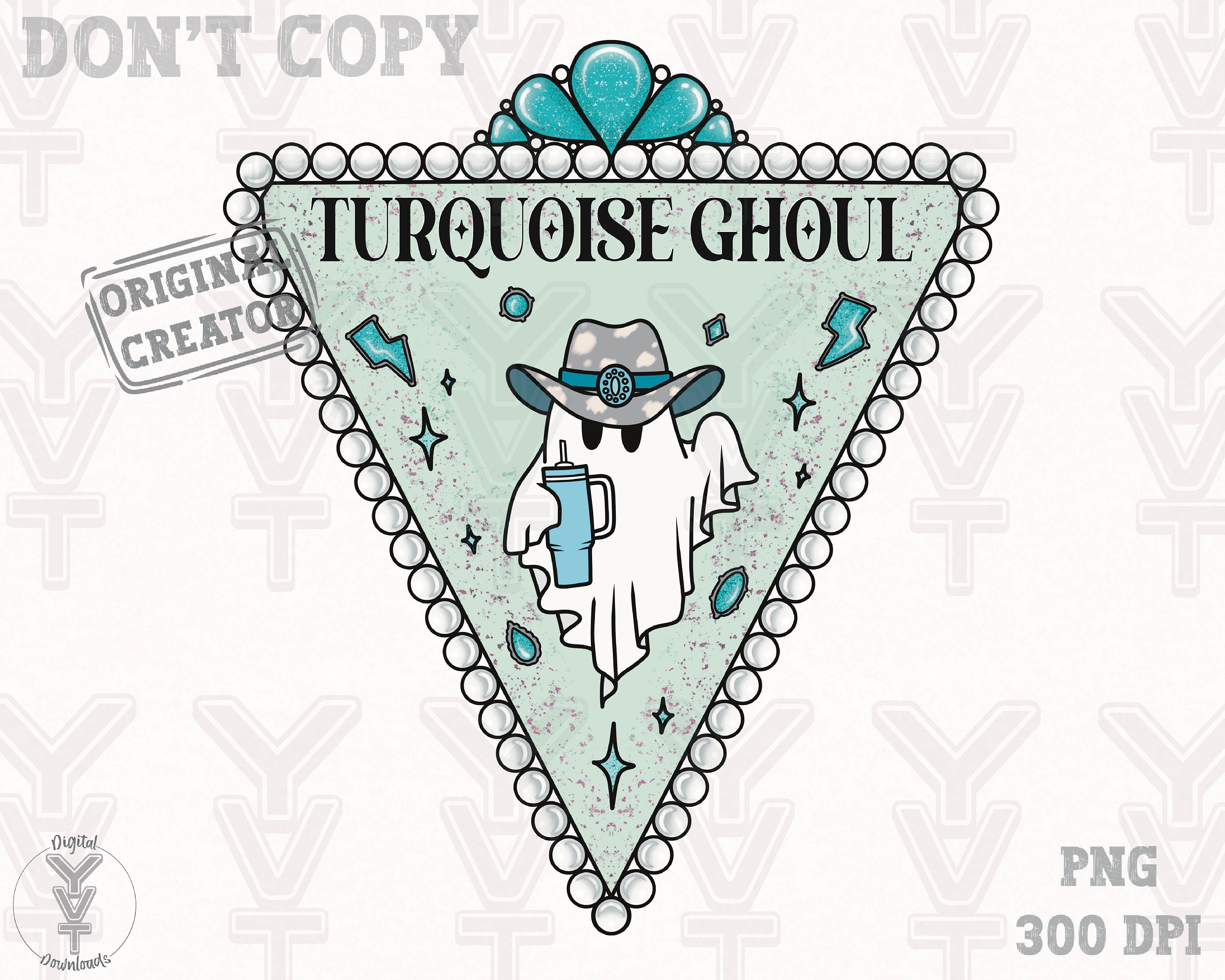 Halloween Turquoise Ghost Png Stanleey Cup Inspired,western Design Png ...