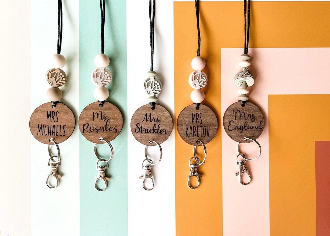 Personalized Teacher Lanyard - Beaded Teacher Name Tag - Badge ID ...