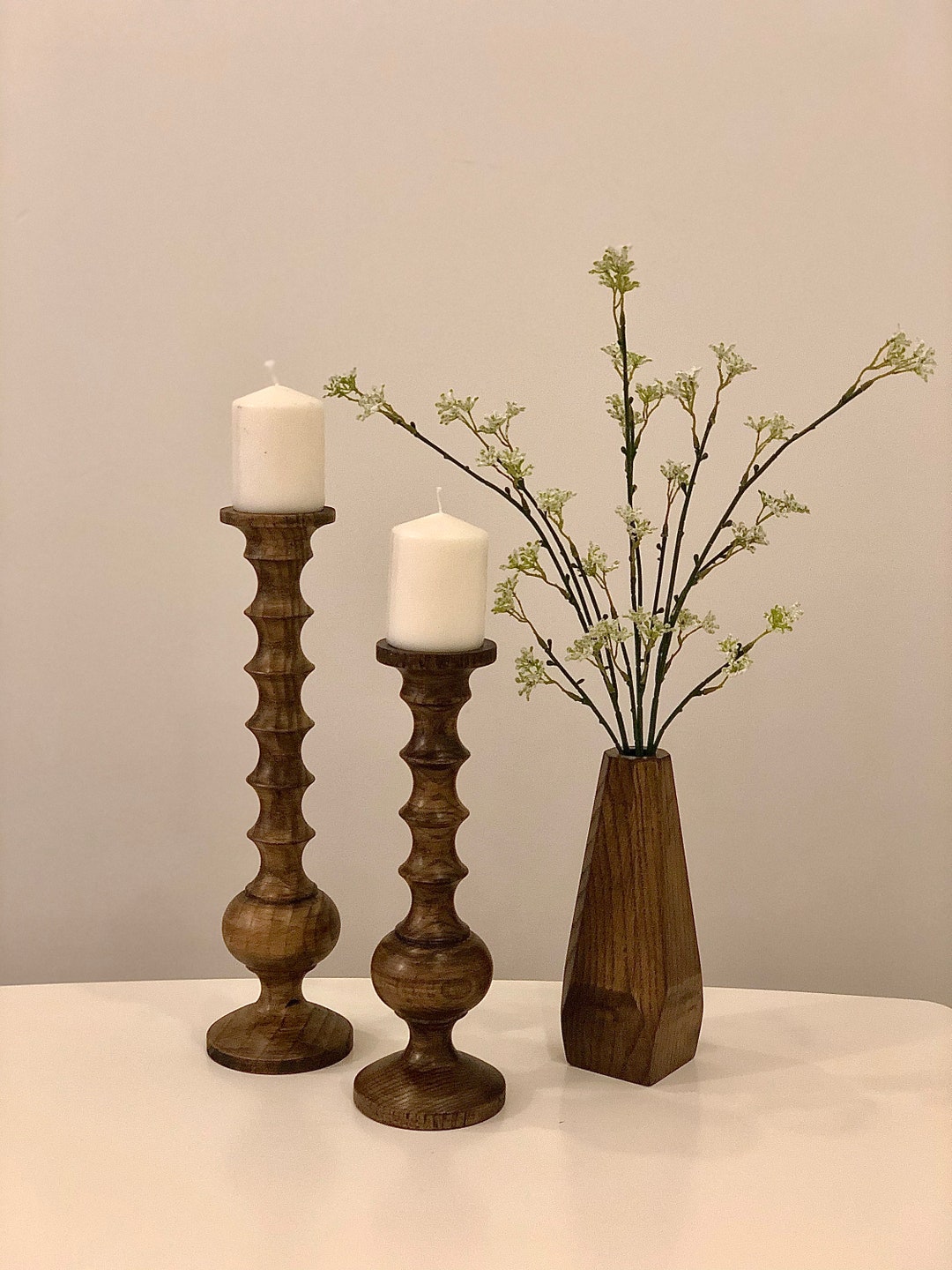 Tall Candlesticks, Wooden Candle Stand, Minimalist Art Decor, Natural ...