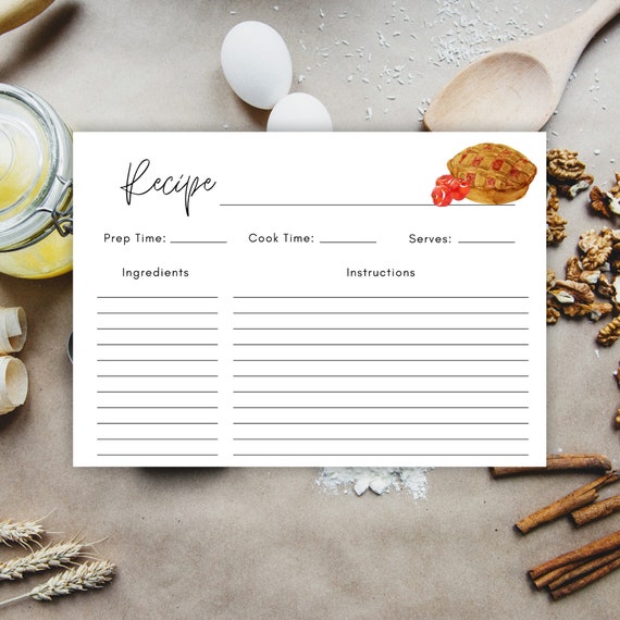 Apple Pie Recipe Card Template Printable Recipe Page Simple - Etsy