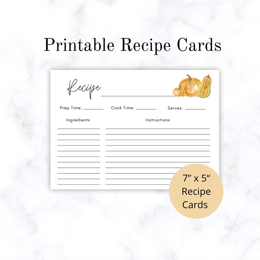 Pumpkin Recipe Card Templates Printable Recipe Page Simple - Etsy