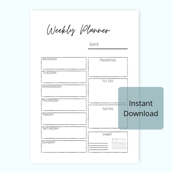 Weekly Planner Planner Printable Instant Download | Etsy UK