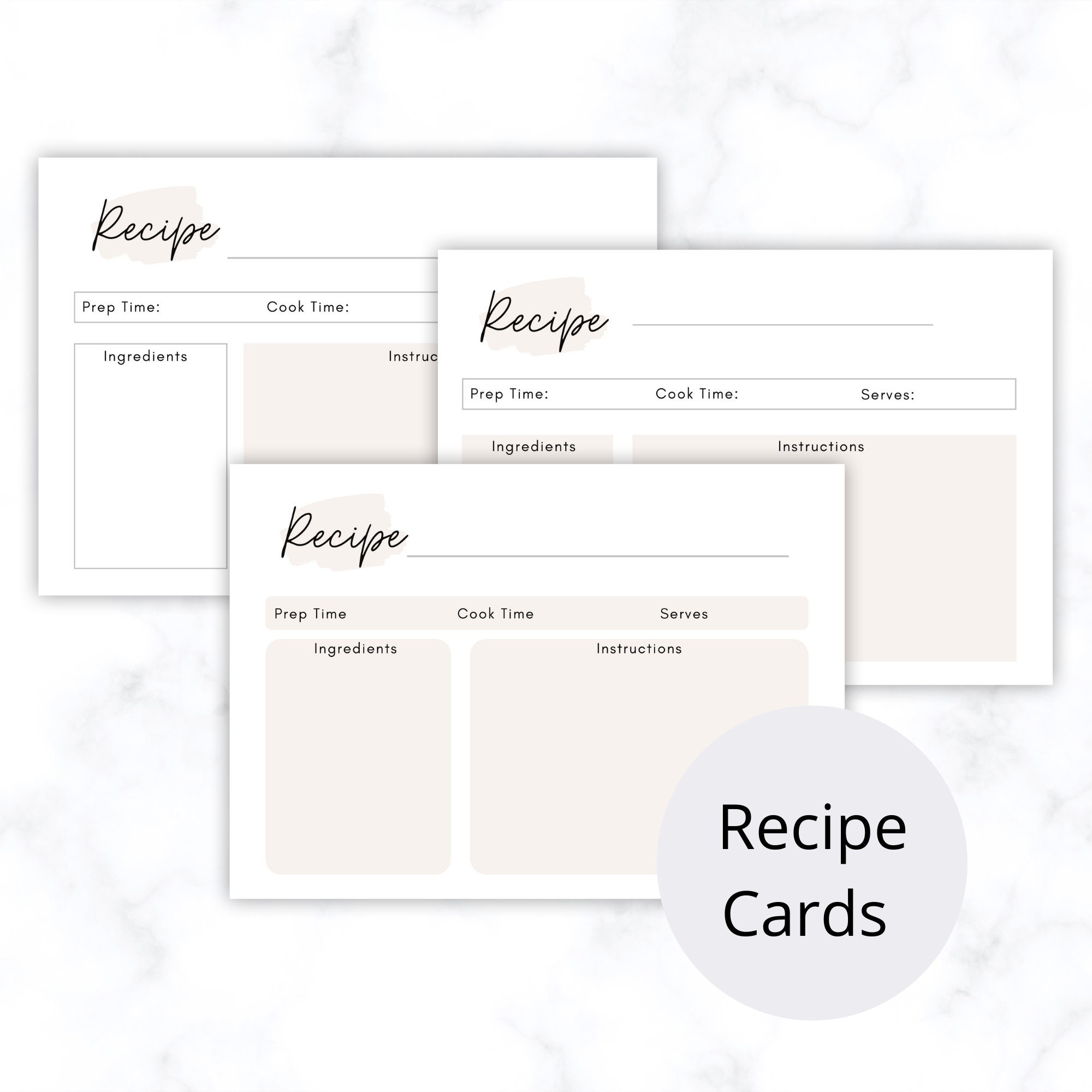 Simple Recipe Cards, Printable Recipe Page Template. - Etsy
