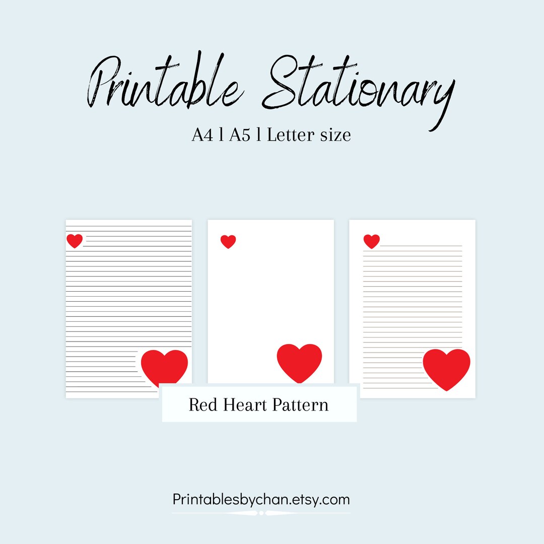 Heart Writing Paper Red Printable Paper Instant Download - Etsy