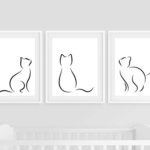 One Line Drawing Cat Print. Printable Wall Art. Minimalist Cat - Etsy