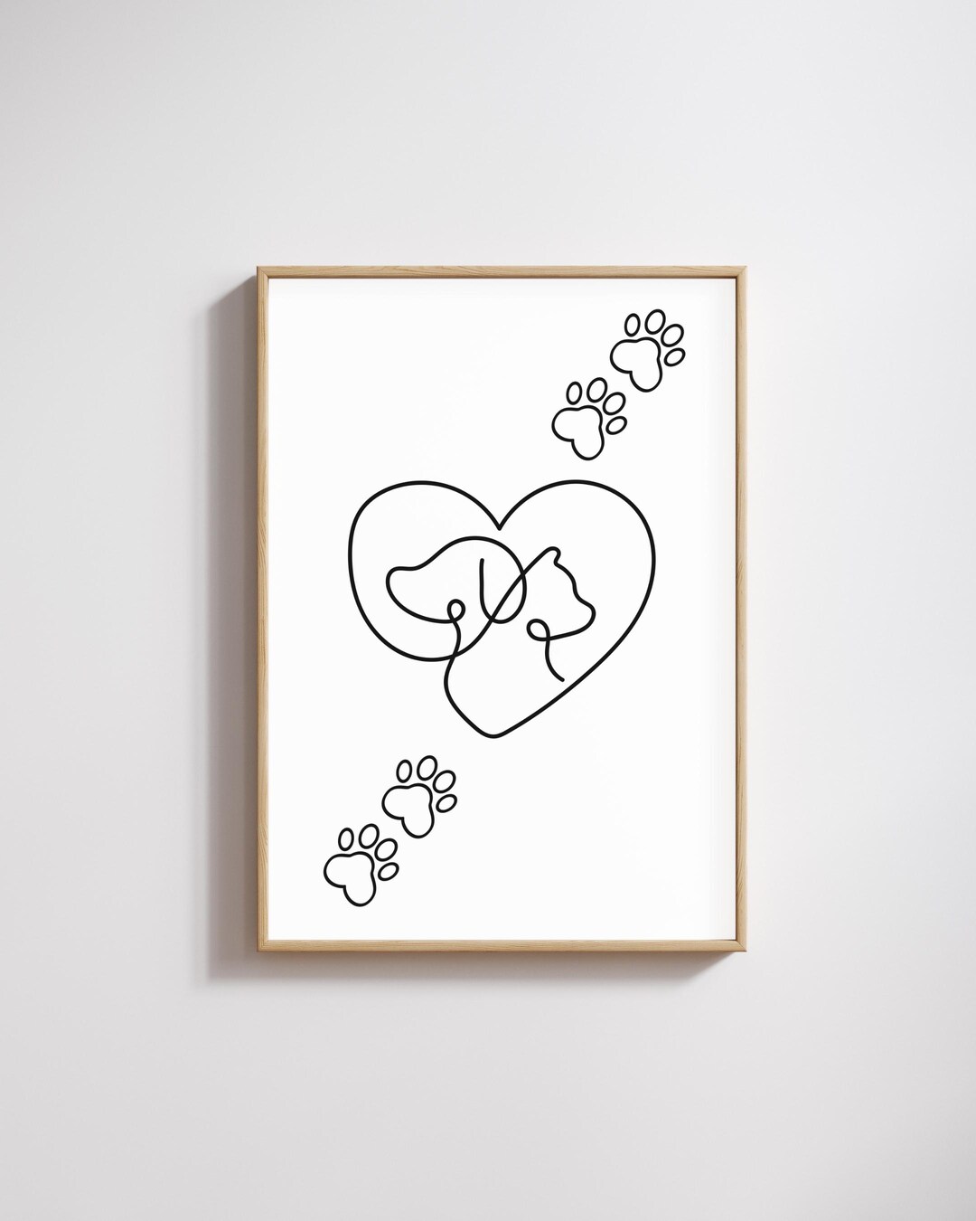 Dog and Cat Paw Print Line Art Poster: Minimalist Digital Wall Art ...