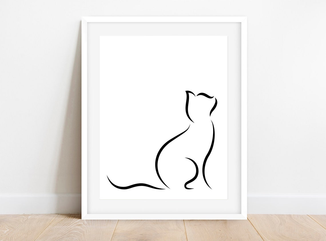 Cat Print Cat Printable Black Cat Line Art Print Black - Etsy
