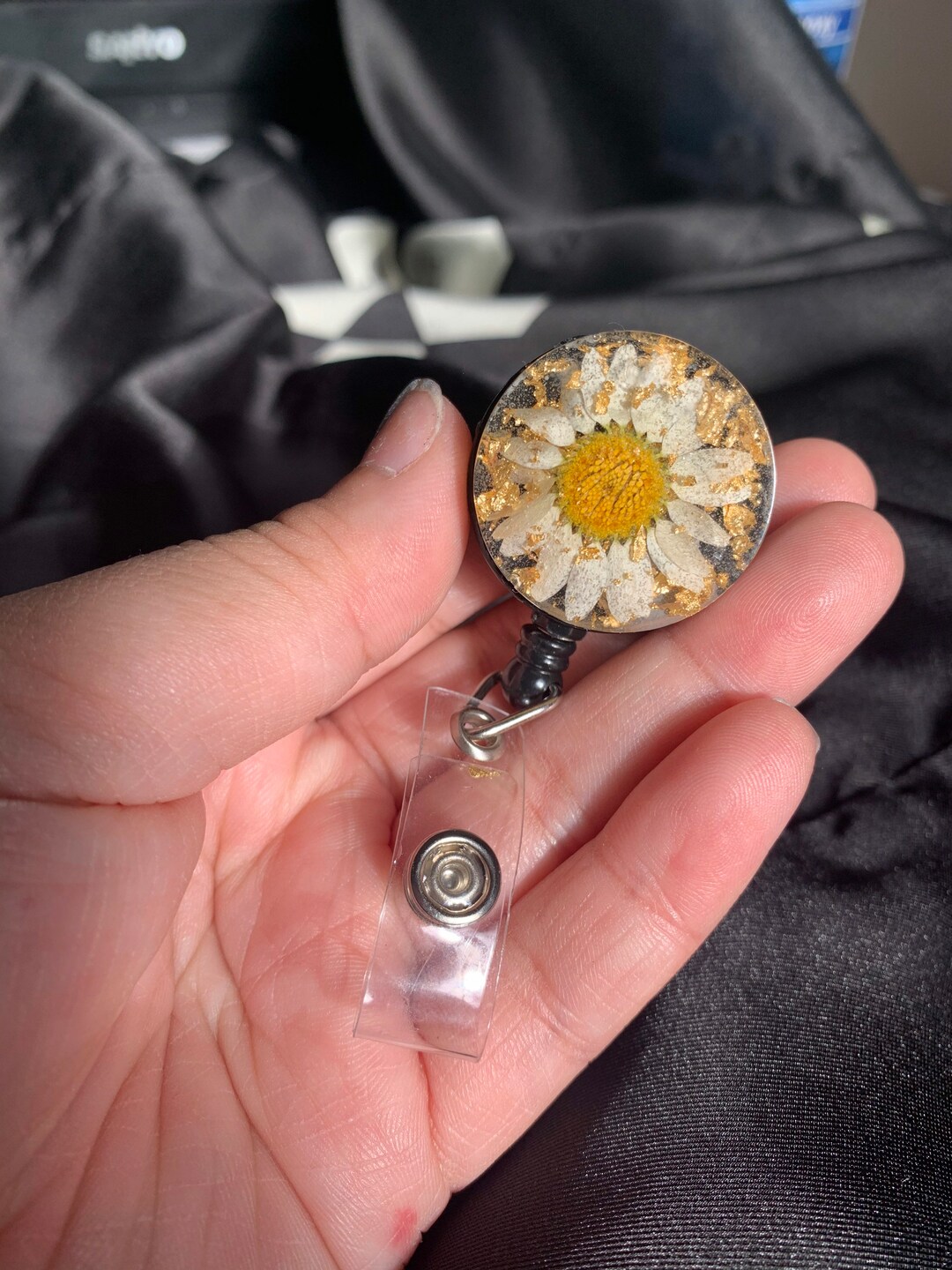 Real Flower Name Badge Holder Resin and Gold Foil. - Etsy
