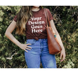 Bella Canvas 3001 Heather Clay Female Model Mockup Photo 2 - Etsy