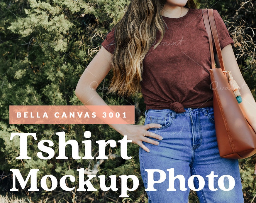 Bella Canvas 3001 Heather Clay Female Model Mockup Photo 2 - Etsy