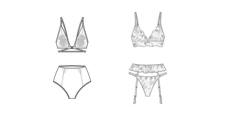 Ladies Bralette Coords Intimates_cad Technical Drawing_adobe ...