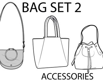 Handbags Ai, Technical Flat Drawing, Shoulder Bag CAD, Illustrator ...