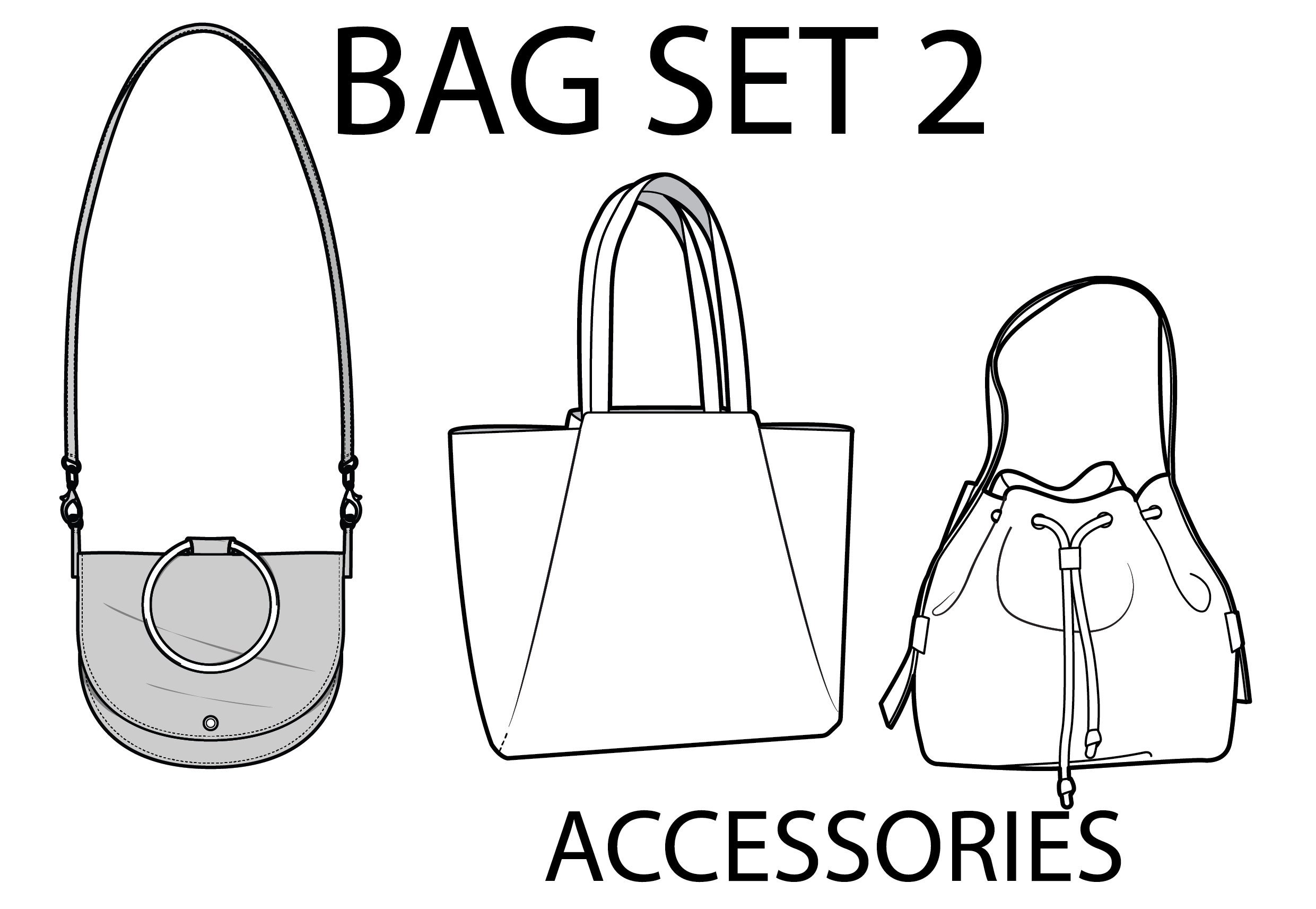BAG SET 2 - CAD Technical Drawing_adobe Illustrator - Etsy