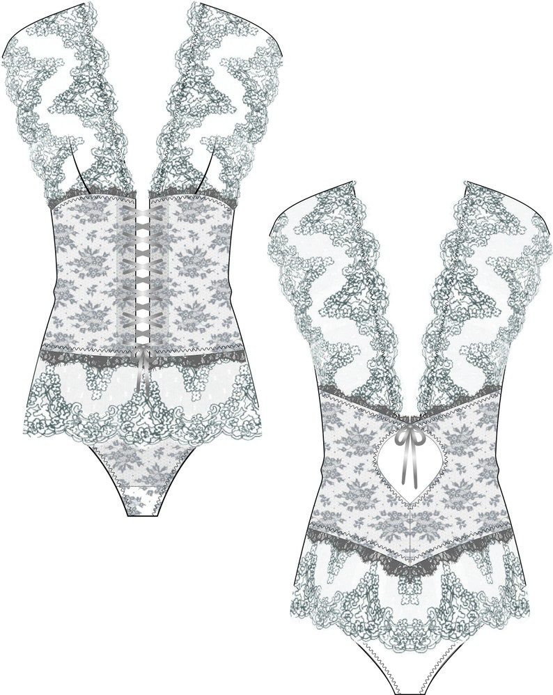 Womens Intimates Lingerie Set 5_CAD Technical Drawing_adobe Illustrator ...