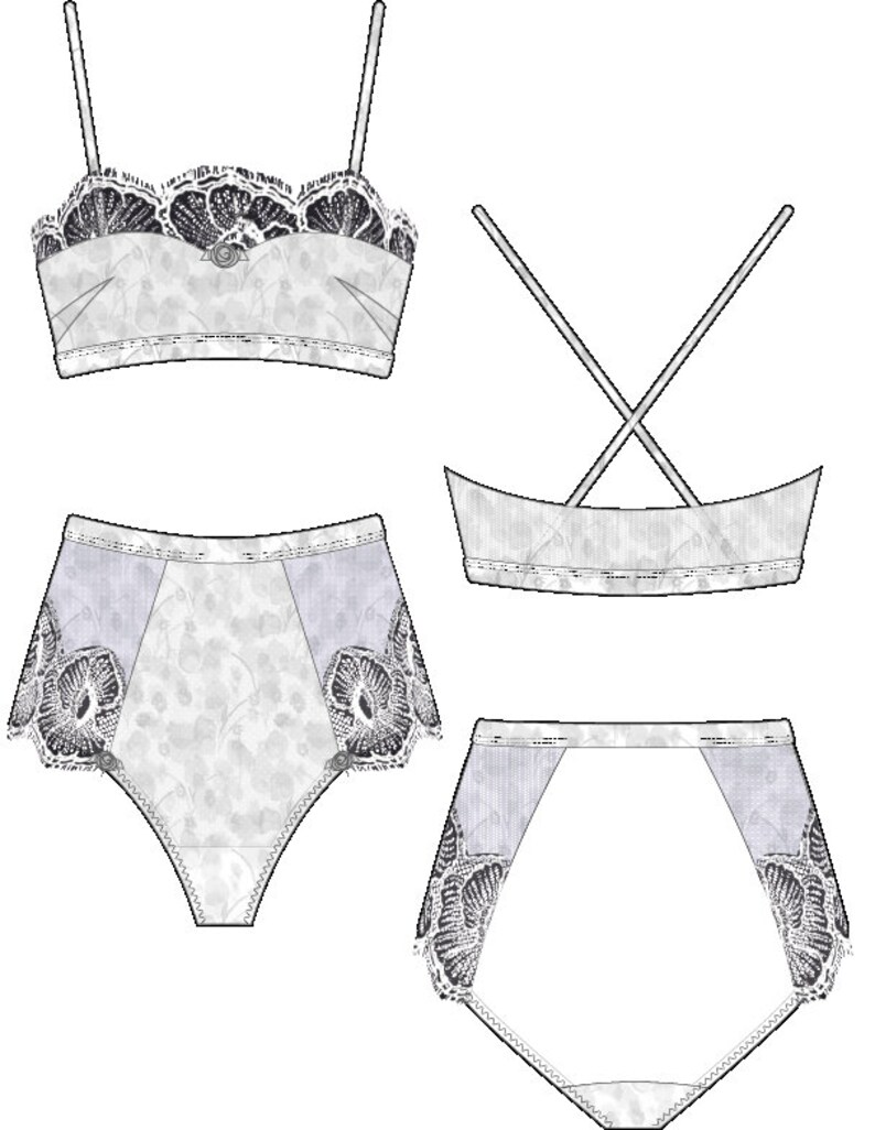 Womens Intimates Lingerie Set 5_CAD Technical Drawing_adobe - Etsy