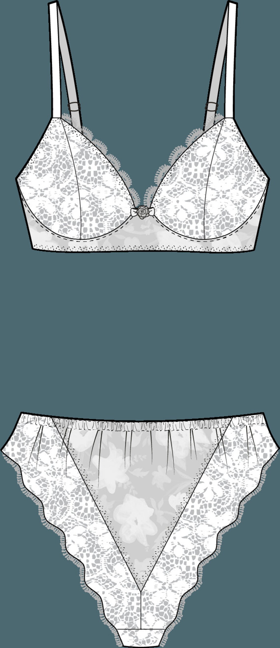 Womens Intimates Lingerie Set 4_CAD Technical Drawing_adobe Illustrator ...