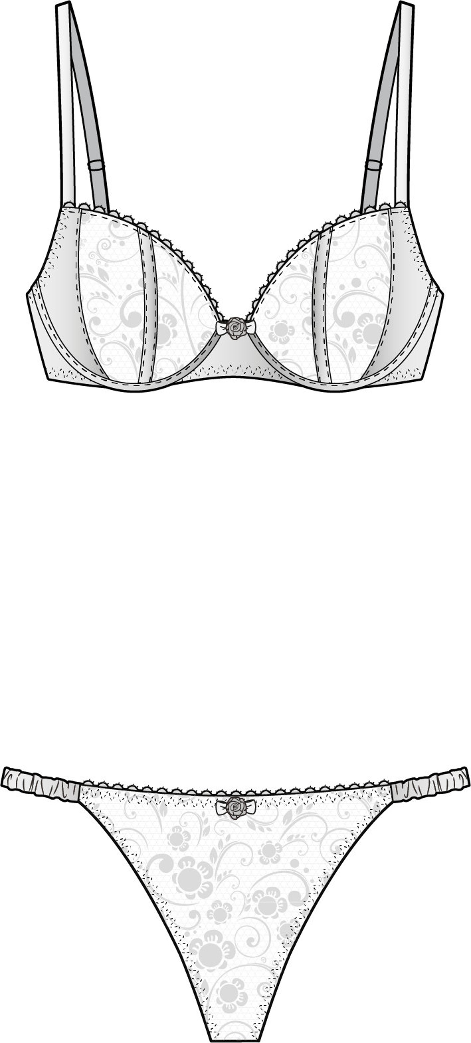 Womens Intimates Lingerie Set 4_CAD Technical Drawing_adobe Illustrator ...