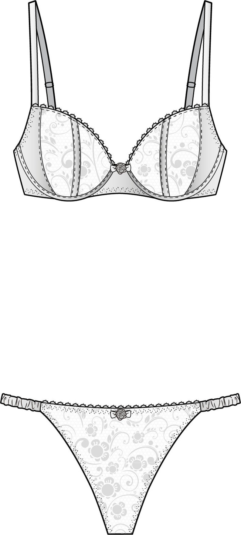 Womens Intimates Lingerie Set 4_CAD Technical Drawing_adobe Illustrator ...