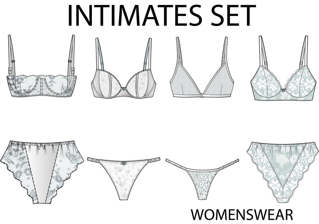 Womens Intimates Lingerie Set 4_CAD Technical Drawing_adobe Illustrator ...