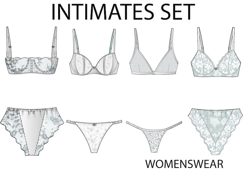 Womens Intimates Lingerie Set 4_CAD Technical Drawing_adobe Illustrator ...