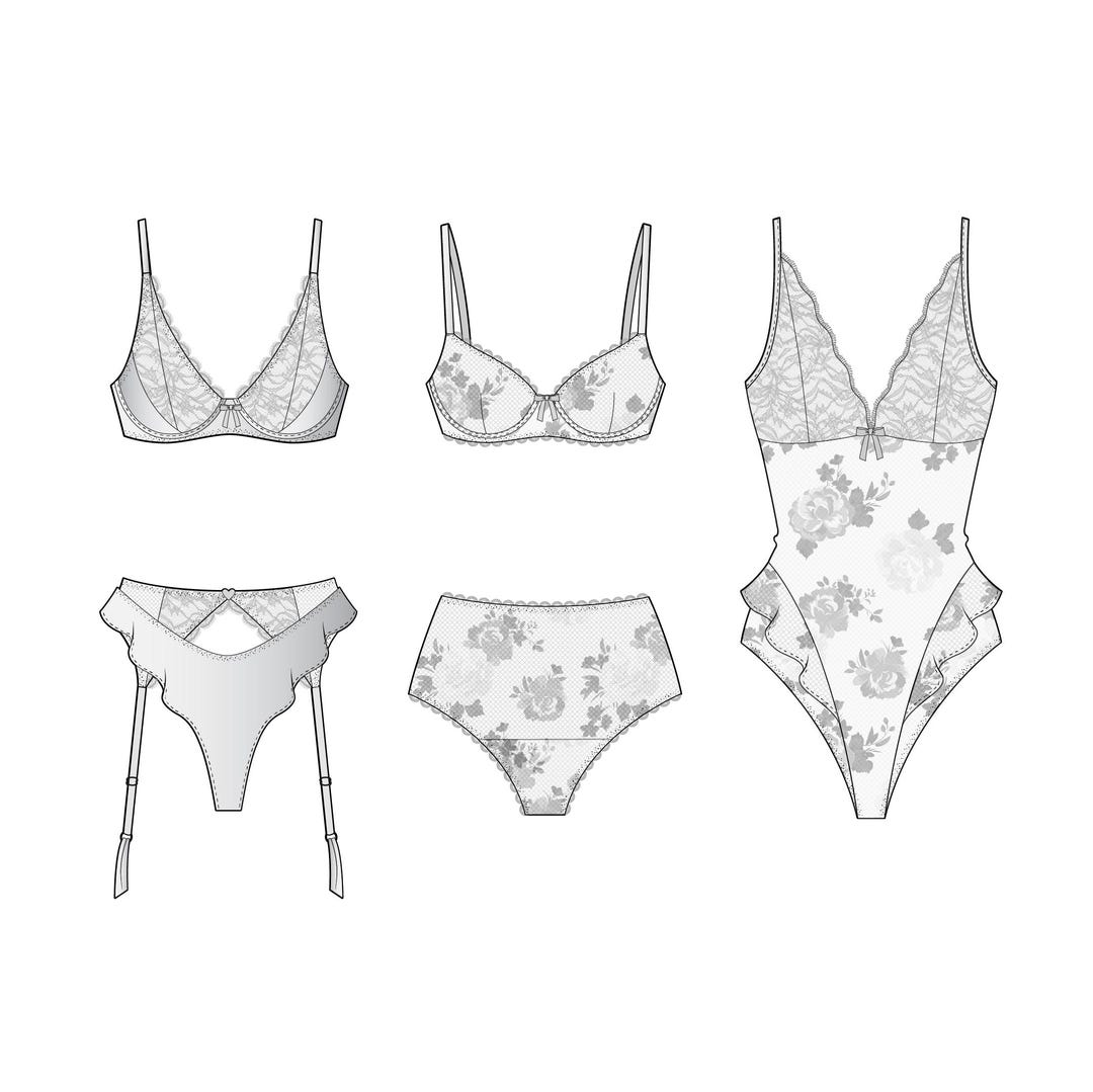Womens Intimates Regency Lingerie Set_cad Technical Drawing_adobe ...
