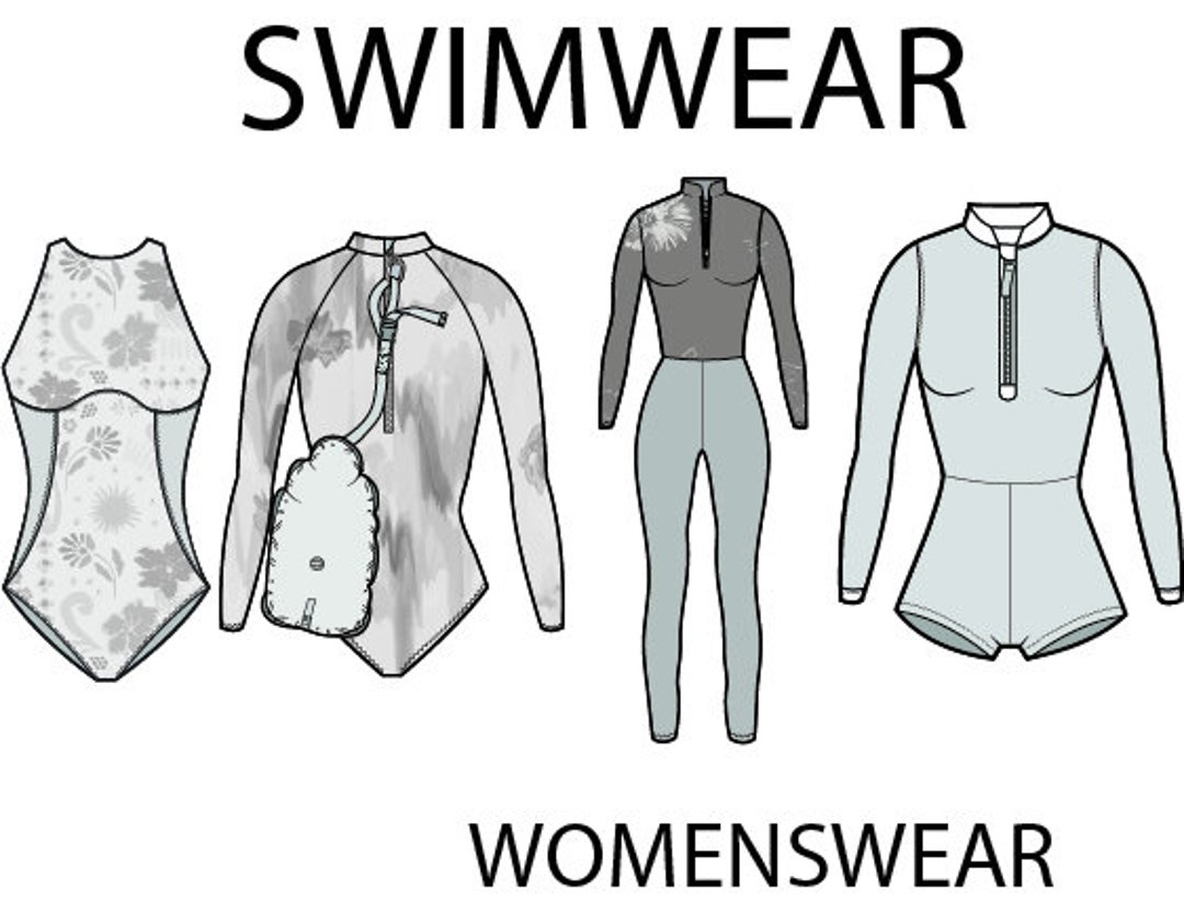 WOMENS SWIM SET 1_CAD Technical Drawing_adobe Illustrator - Etsy