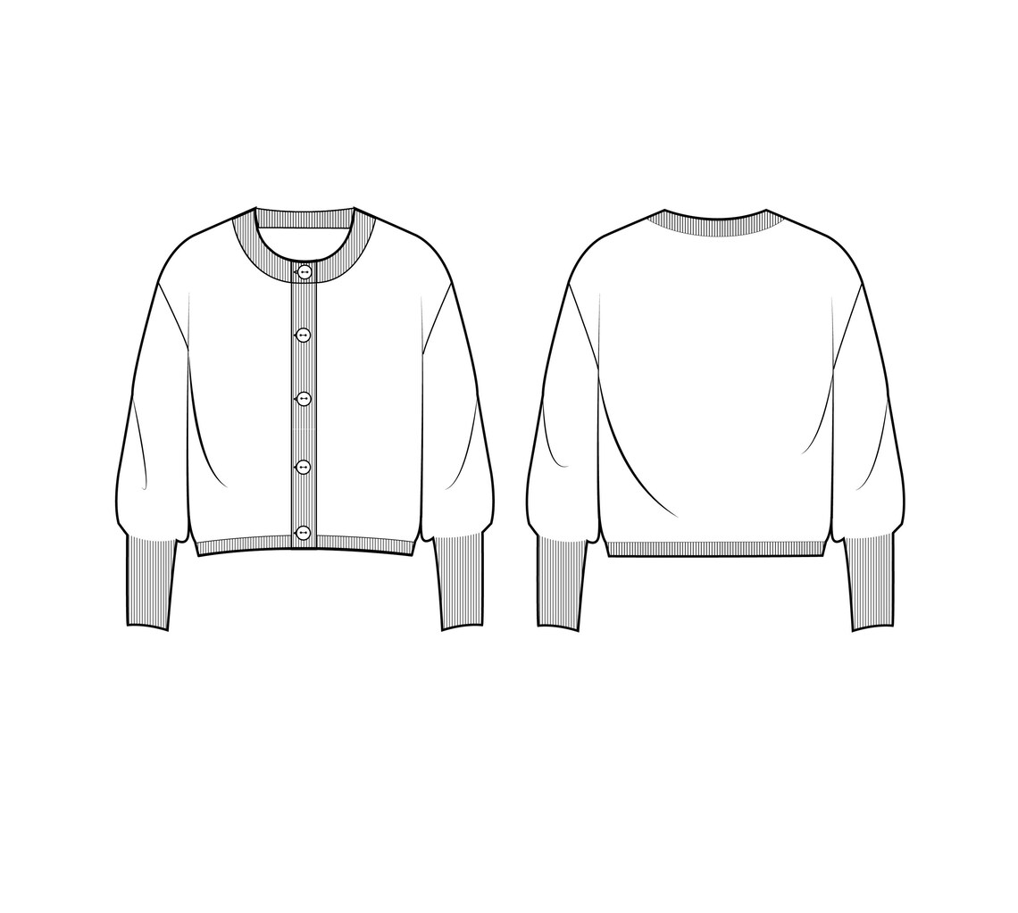 Knitted Cardigan_cad Technical Drawing Designs_adobe Illustrator - Etsy