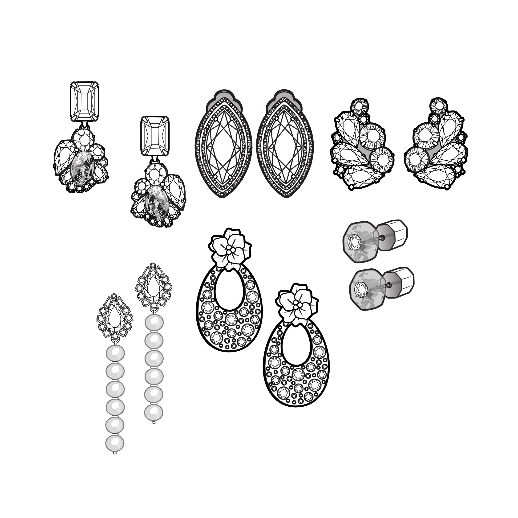 EARRINGS SET 1_CAD Technical Drawing_adobe Illustrator - Etsy
