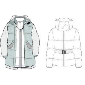 Puffer Jacket Set 1_CAD Technical Drawing Template_adobe Illustrator - Etsy
